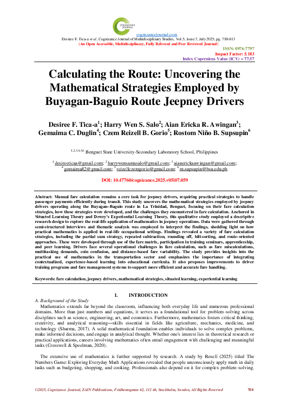 (PDF) Calculating the Route: Uncovering the Mathematical Strategies ...