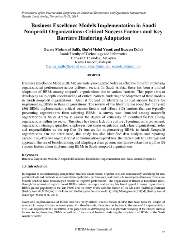 (PDF) Business excellence models implementation in Saudi nonprofit ...