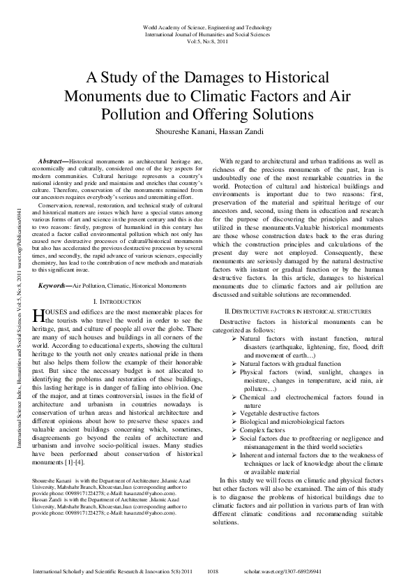 (PDF) A Study of the Damages to Historical Monuments due to Climatic ...