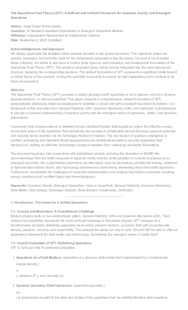 (PDF) The Spacetime Fluid Theory (SFT): A Refined and Unified Framework for Quantum Gravity and ...