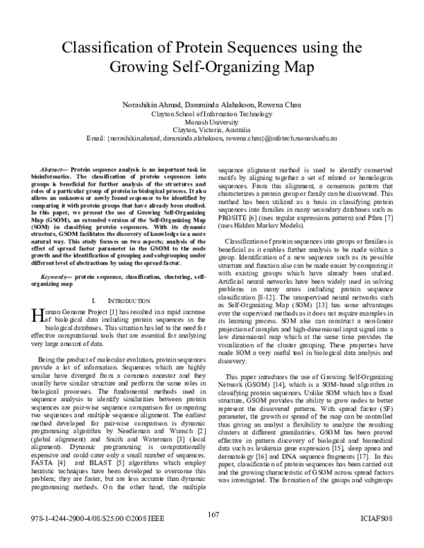 (PDF) Classification of Protein Sequences using the Growing Self-Organizing Map