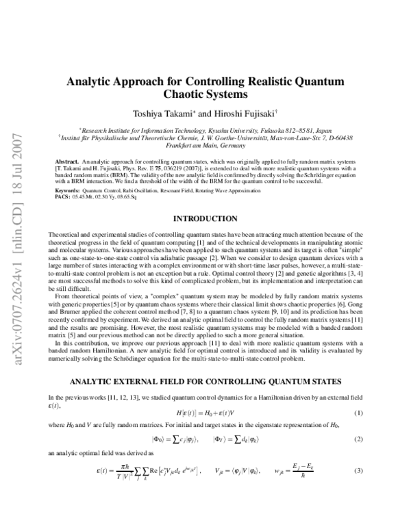 (PDF) Analytic Approach for Controlling Realistic Quantum Chaotic Systems