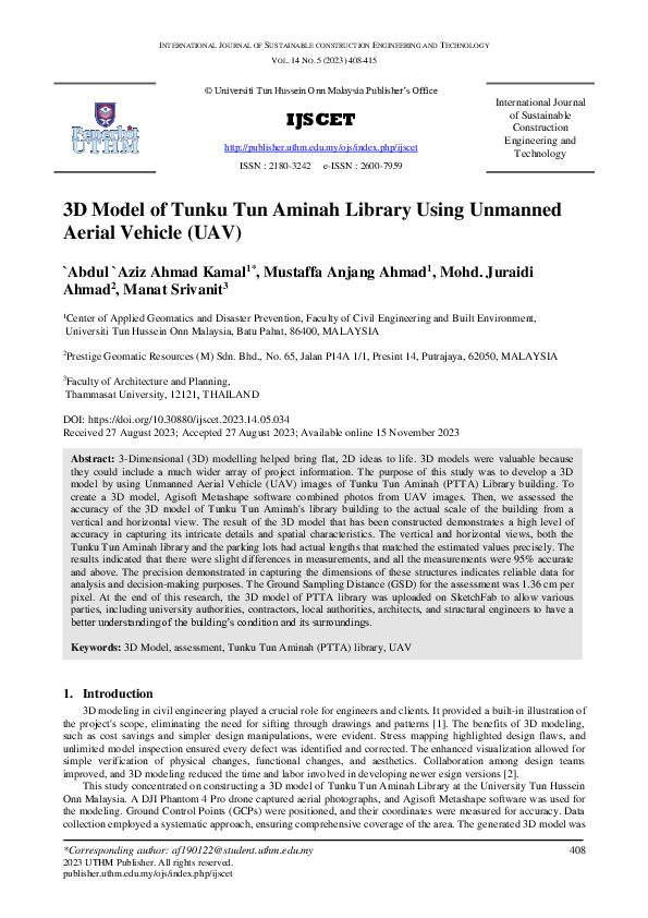 (PDF) 3D Model of Tunku Tun Aminah Library Using Unmanned Aerial ...