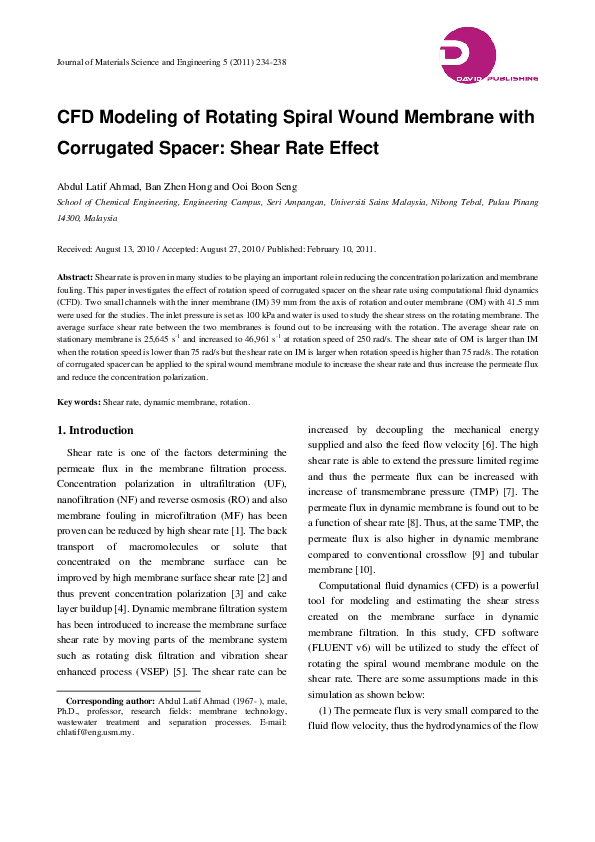 (PDF) CFD Modeling of Rotating Spiral Wound Membrane with Corrugated ...