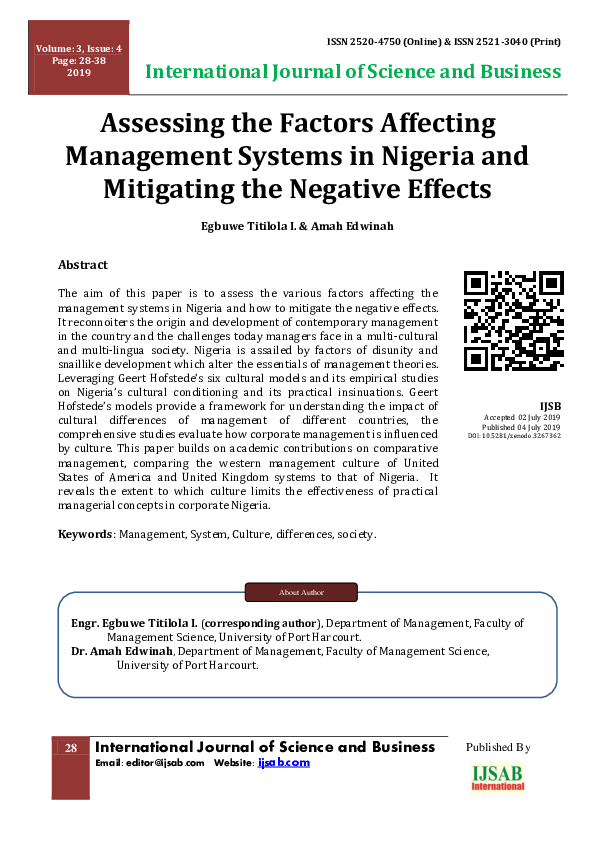 (PDF) Assessing the Factors Affecting Management Systems in Nigeria and ...