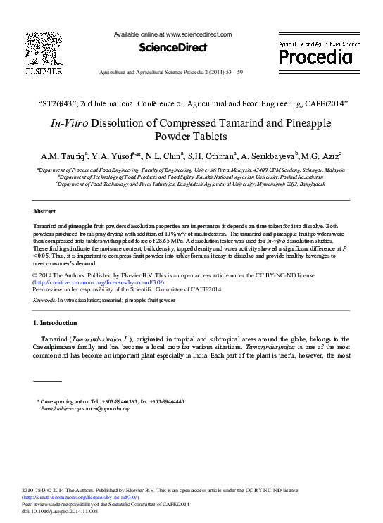 (PDF) In-Vitro Dissolution of Compressed Tamarind and Pineapple Powder ...