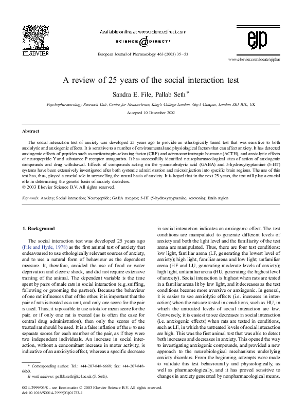 (PDF) A review of 25 years of the social interaction test