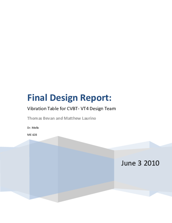(PDF) Final Design Report: Vibration Table for CVBT- VT4 Design Team