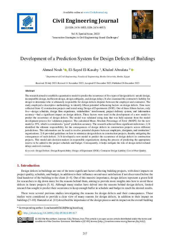(PDF) Development of a Prediction System for Design Defects of Buildings