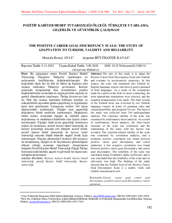 (PDF) The Positive Career Goal Discrepancy Scale: The Study of ...