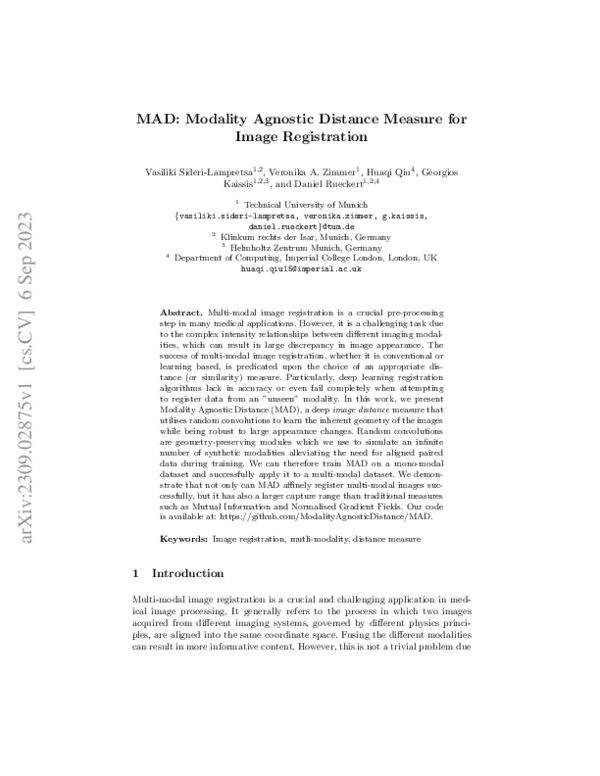(PDF) MAD: Modality Agnostic Distance Measure for Image Registration