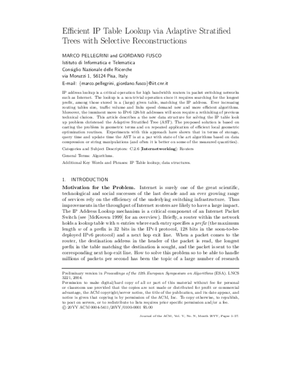 (PDF) Efficient IP table lookup via adaptive stratified trees with ...
