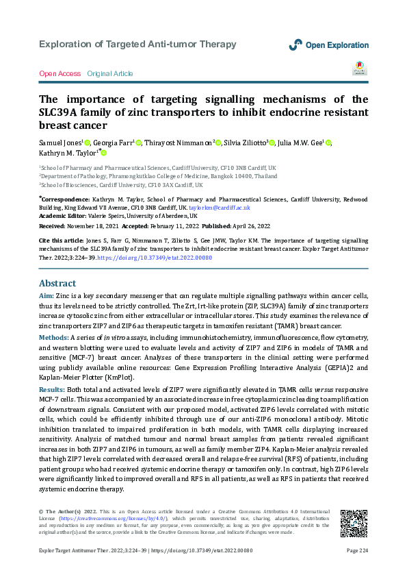 (PDF) The importance of targeting signalling mechanisms of the SLC39A ...