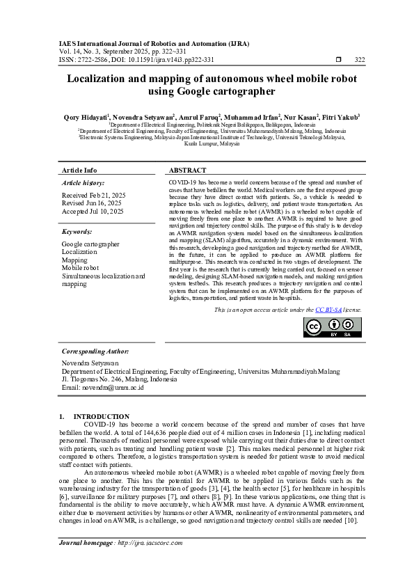 (PDF) Localization and mapping of autonomous wheel mobile robot using Google cartographer