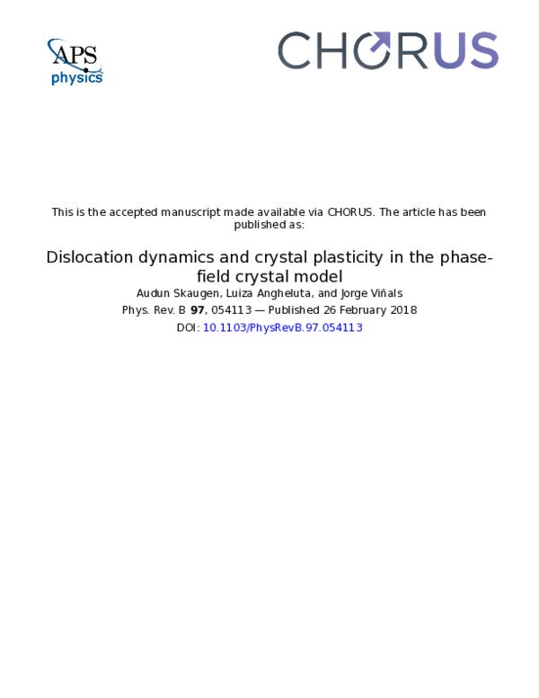 (PDF) Dislocation dynamics and crystal plasticity in the phase-field crystal model