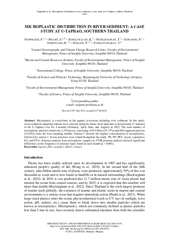 (PDF) Microplastic Distribution in River Sediment: A Case Study at U ...