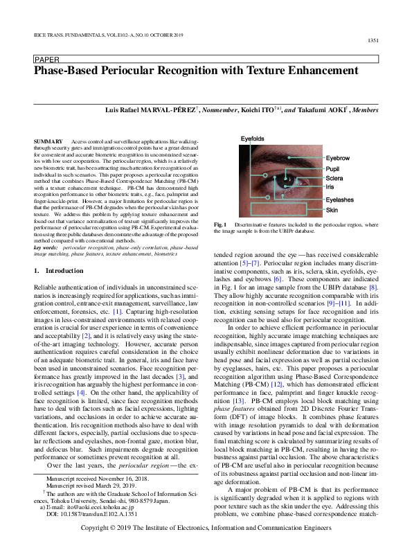 (PDF) Phase Intensive Global Pattern for periocular recognition