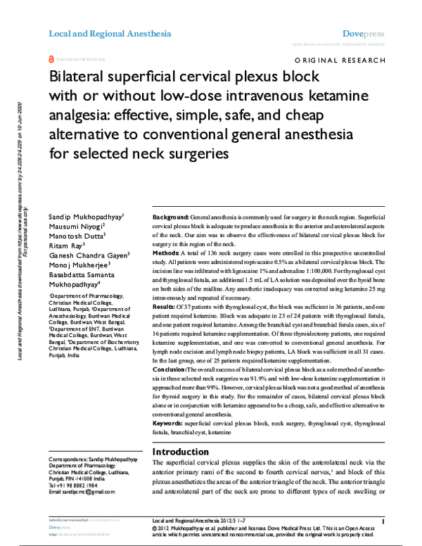 (PDF) Bilateral superficial cervical plexus block with or without low ...