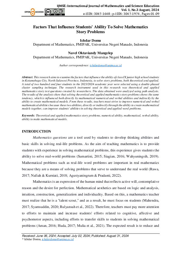 (PDF) Factors That Influence Students' Ability To Solve Mathematics ...