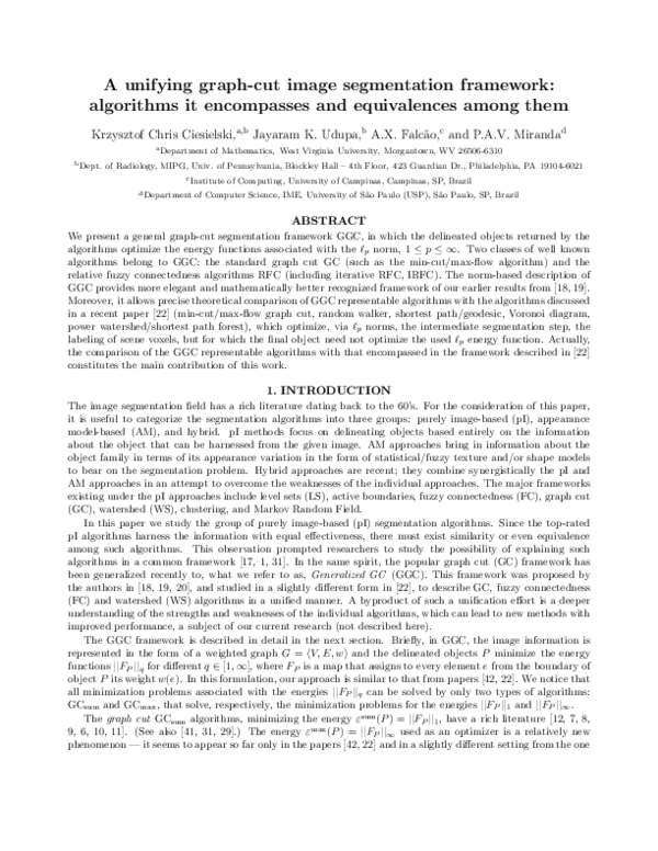(PDF) A unifying graph-cut image segmentation framework: algorithms it encompasses and ...