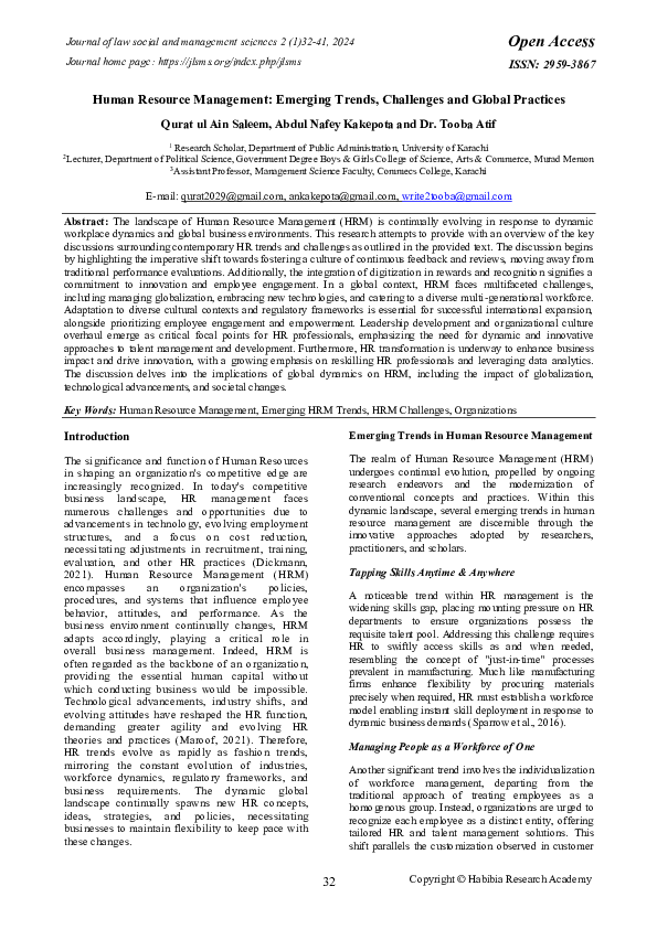 (PDF) Human Resource Management: Emerging Trends, Challenges and Global ...