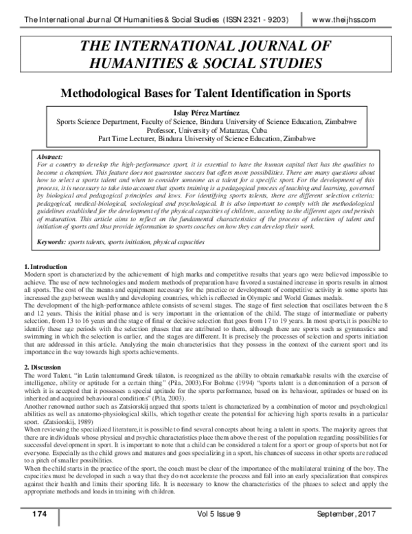 (PDF) Methodological Bases for Talent Identification in Sports