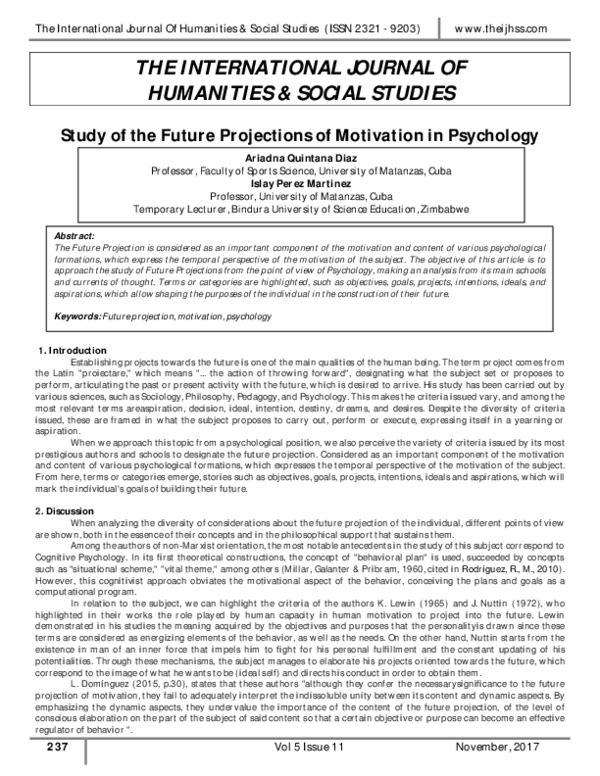 (PDF) Study of the Future Projections of Motivation in Psychology