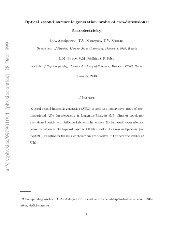 (PDF) Optical second-harmonic-generation probe of two-dimensional ...