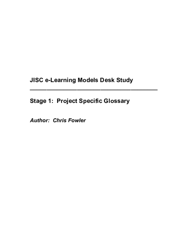 (PDF) Jisc E-learning Models Desk Study ______________________________________ Stage 1: Project ...
