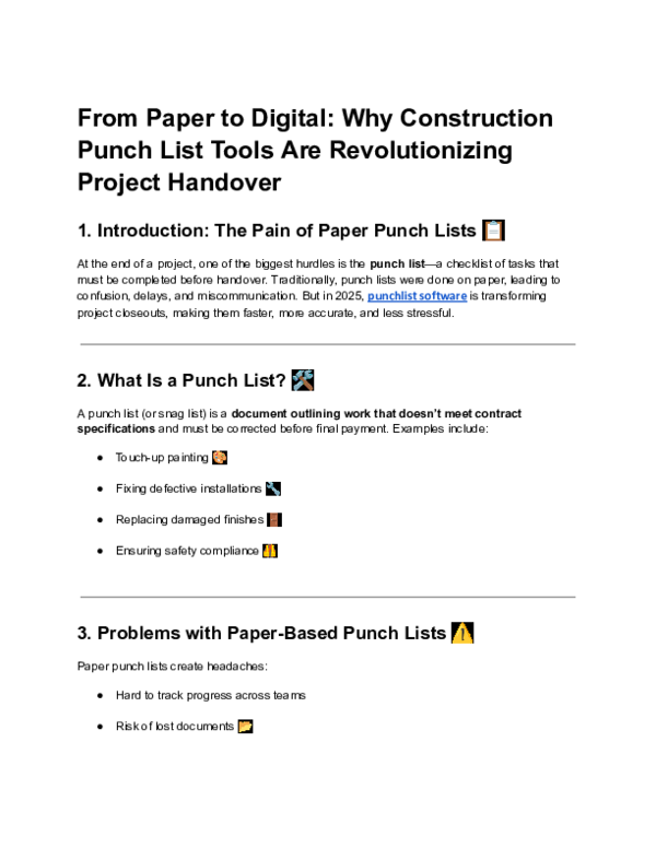 (PDF) From Paper to Digital: Why Construction Punch List Tools Are ...
