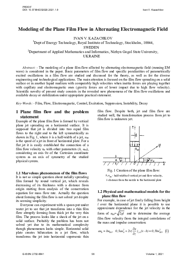 (PDF) Modeling of the Plane Film Flow in Alternating Electromagnetic Field