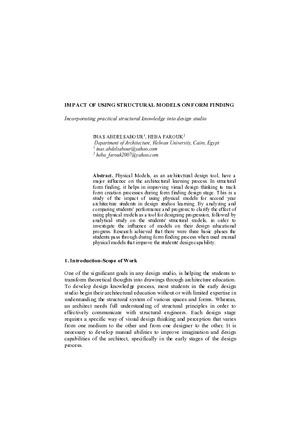 (PDF) Impact of Using Structural Models on Form Finding - Incorporating Practical Structural ...