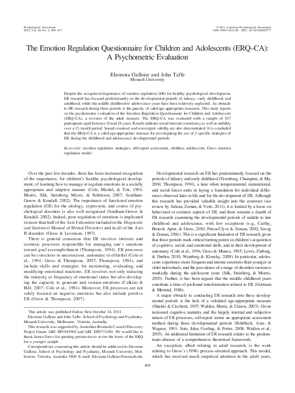 (PDF) The Emotion Regulation Questionnaire for Children and Adolescents ...