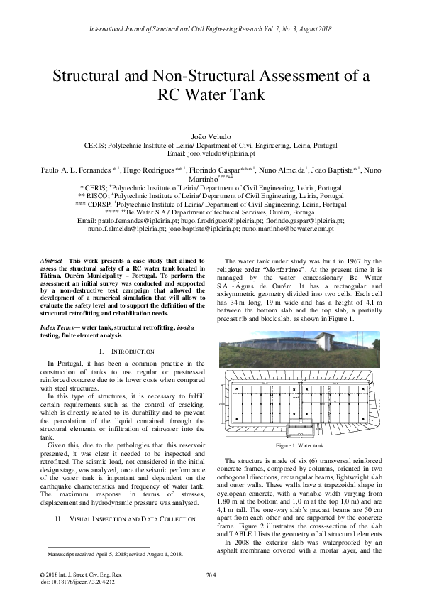 (PDF) Structural and Non-Structural Assessment of a RC Water Tank
