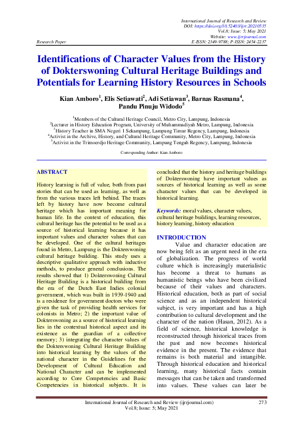 (PDF) Identifications of Character Values from the History of ...