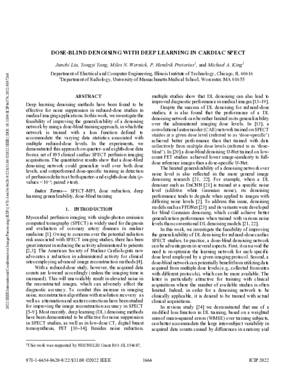 (PDF) Dose-Blind Denoising With Deep Learning in Cardiac Spect