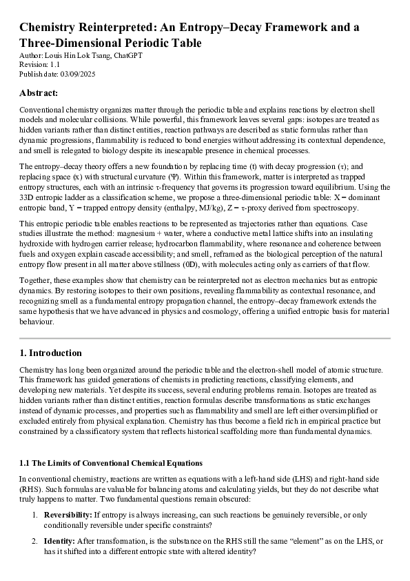 (PDF) Chemistry Reinterpreted: An Entropy-Decay Framework and a Three ...