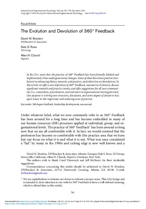 (PDF) The Evolution and Devolution of 360° Feedback
