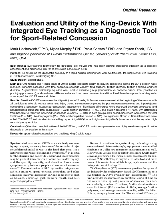 (PDF) Evaluation and Utility of the King-Devick With Integrated Eye ...