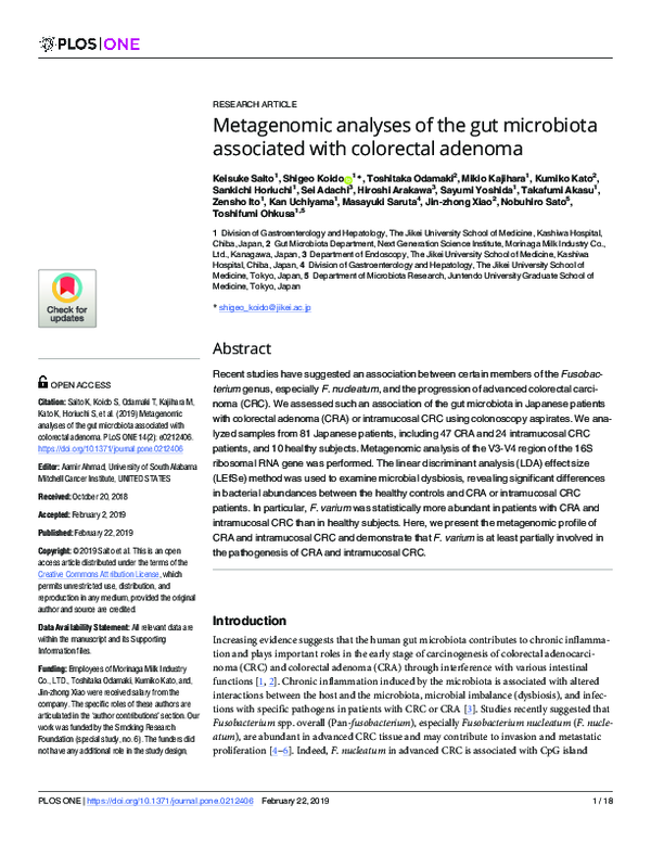 (PDF) Metagenomic analyses of the gut microbiota associated with ...