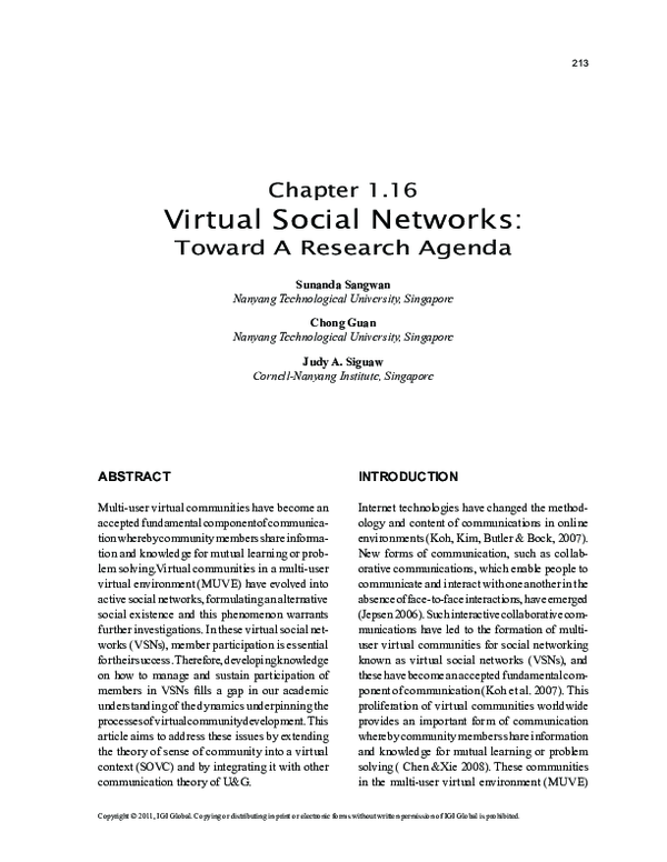 (PDF) Virtual Social Networks