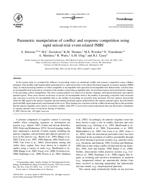 (PDF) Parametric manipulation of conflict and response competition ...