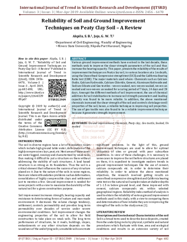 (PDF) Reliability of Soil and Ground Improvement Techniques on Peaty Clay Soil – A Review