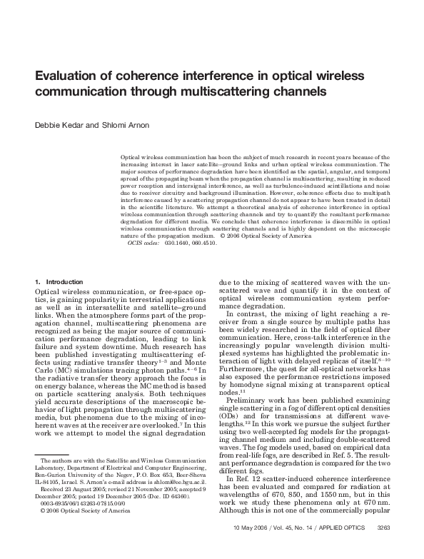 (PDF) Evaluation of coherence interference in optical wireless ...