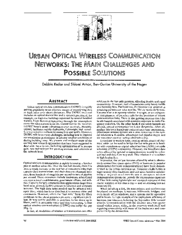 (PDF) Urban optical wireless communication networks: the main ...