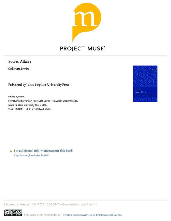 (PDF) Secret Affairs: Franklin Roosevelt, Cordell Hull, and Sumner Welles