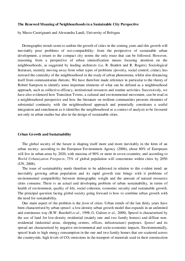 (PDF) The Renewed Meaning of Neighbourhoods in a Sustainable City ...