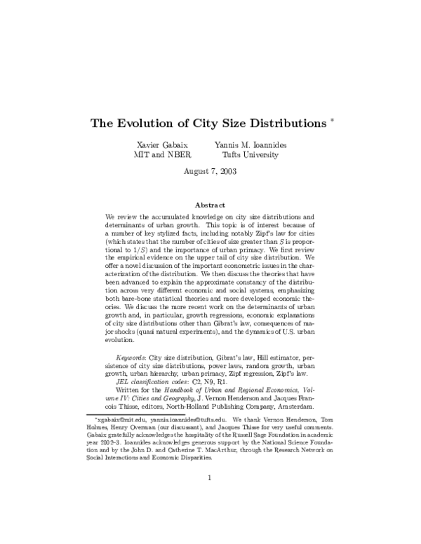 (PDF) Chapter 53 The evolution of city size distributions