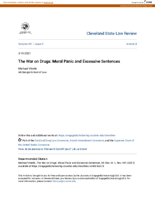 (PDF) The War on Drugs: Moral Panic and Excessive Sentences