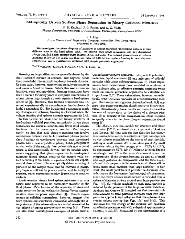 (PDF) Entropically Driven Surface Phase Separation in Binary Colloidal Mixtures